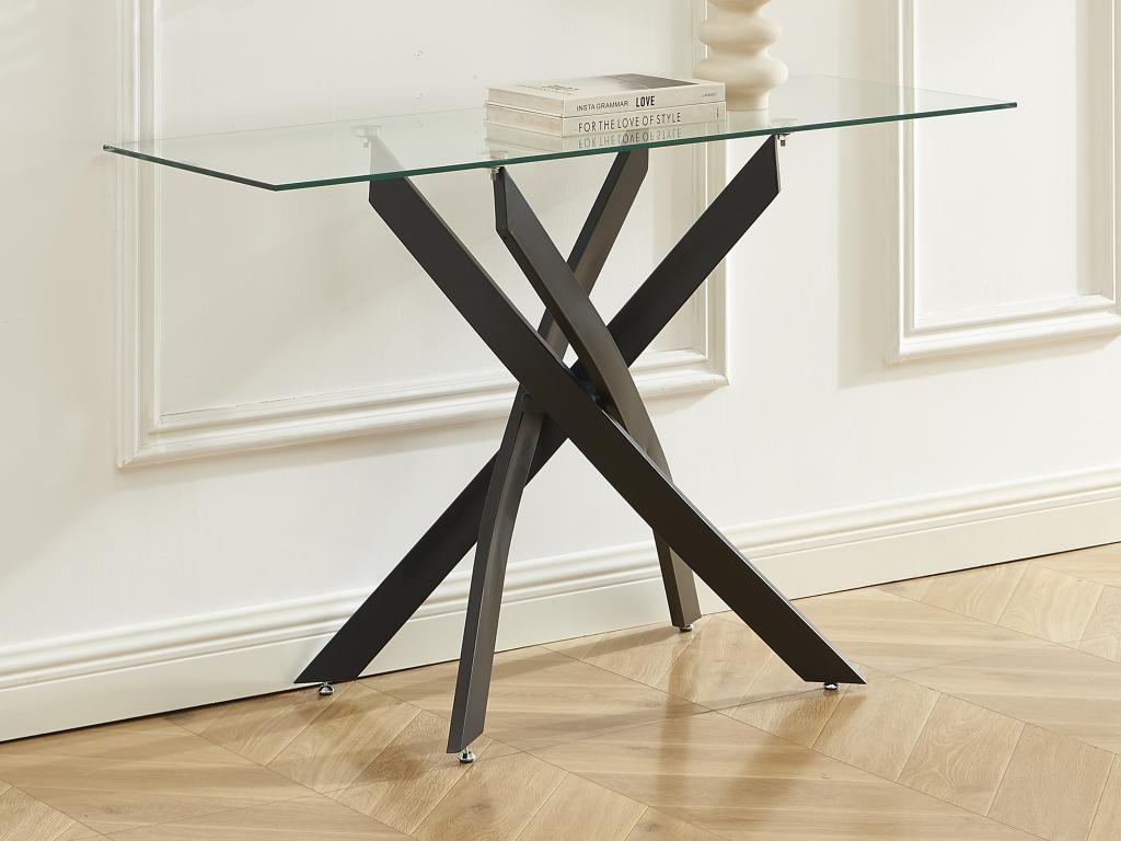 Consolle in Vetro temperato e Metallo Nero Trasparente - COSIMA | Leroy ...
