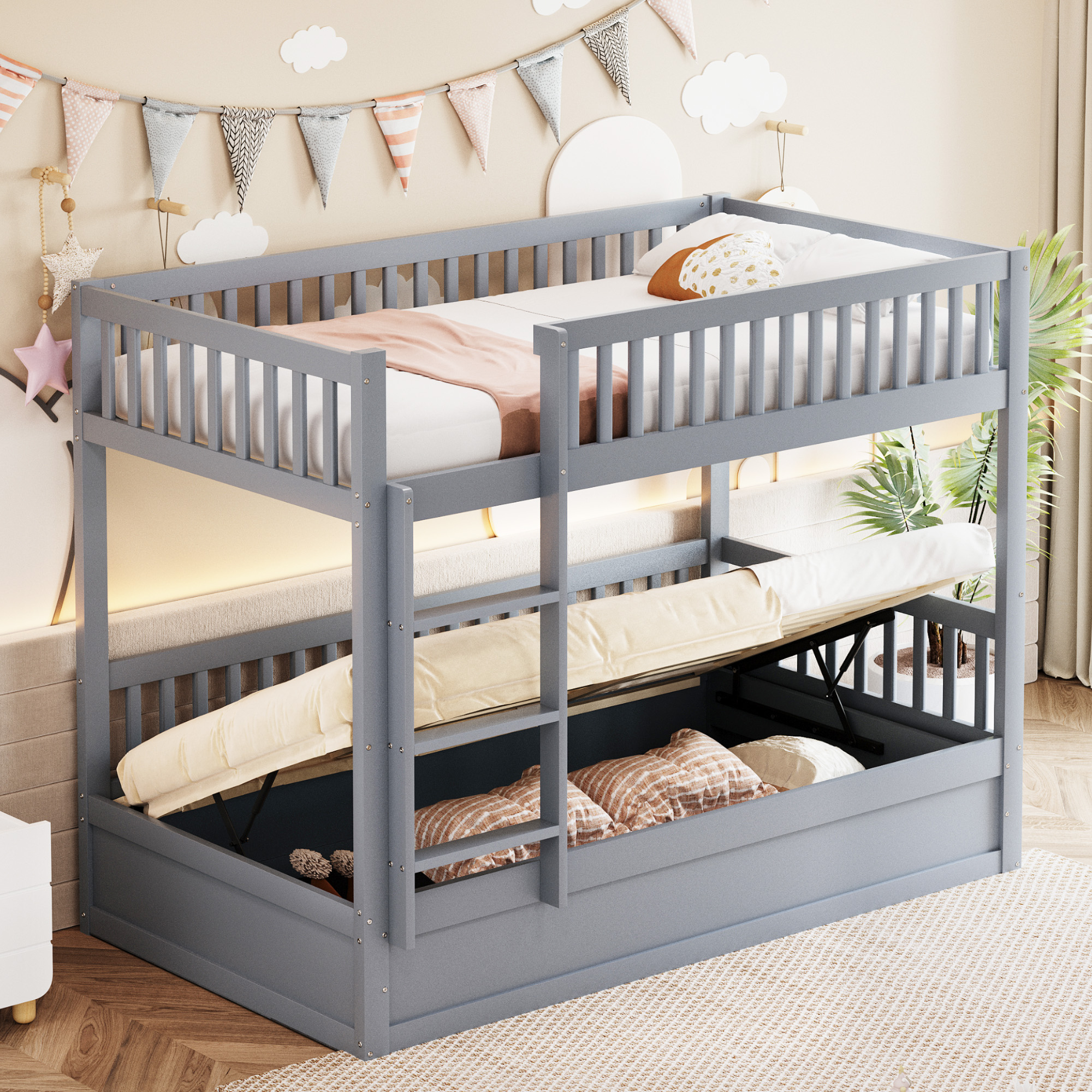 Litera infantil de madera maciza de 90 x 200 cm con sistema de ...