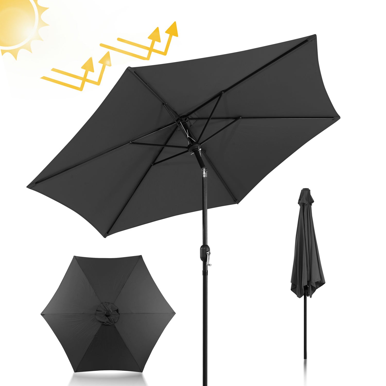 Parasol Droit jardin avec protection UV et fonction inclinable Ø270cm ...