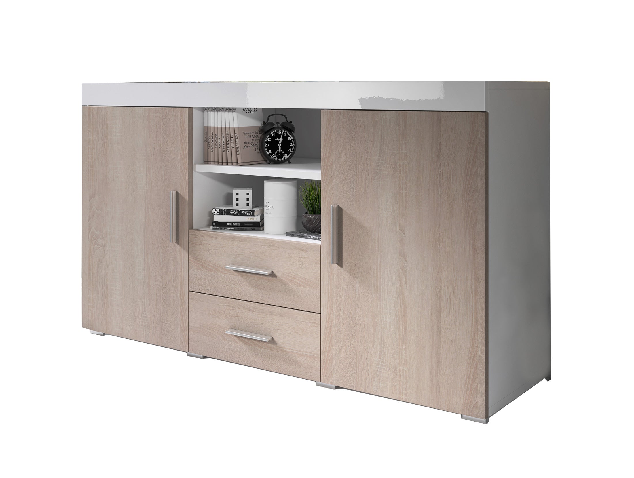 Buffet de salon bas 2 portes 2 tiroirs | 140x80x40cm | Meuble de ...