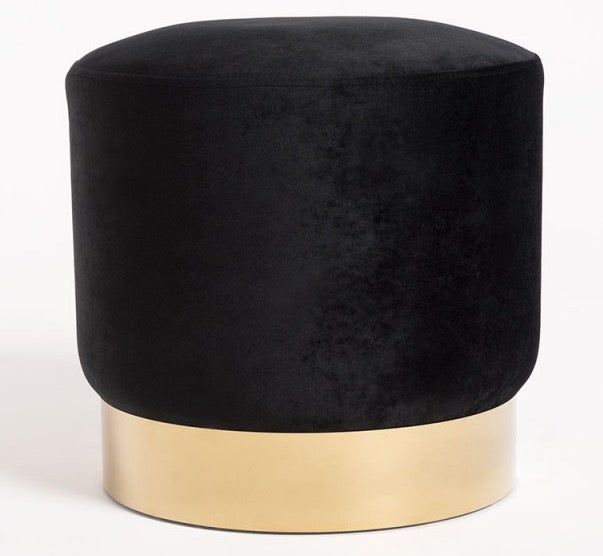 Puff redondo de terciopelo negro Kila de 39 cm con base de metal dorado ...