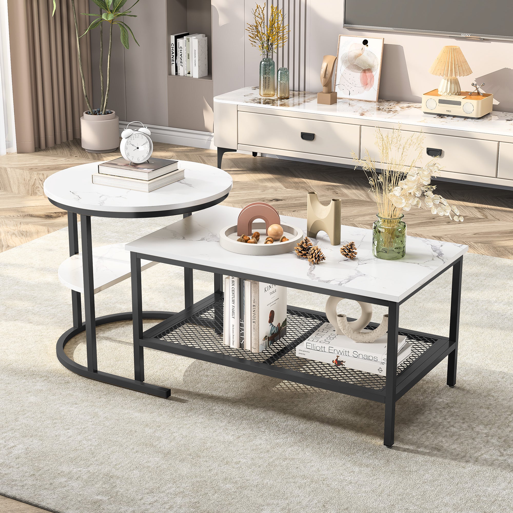 Tables Basses Gigognes Lot de 2, Table Gigogne Design Marbre, Cadre en ...