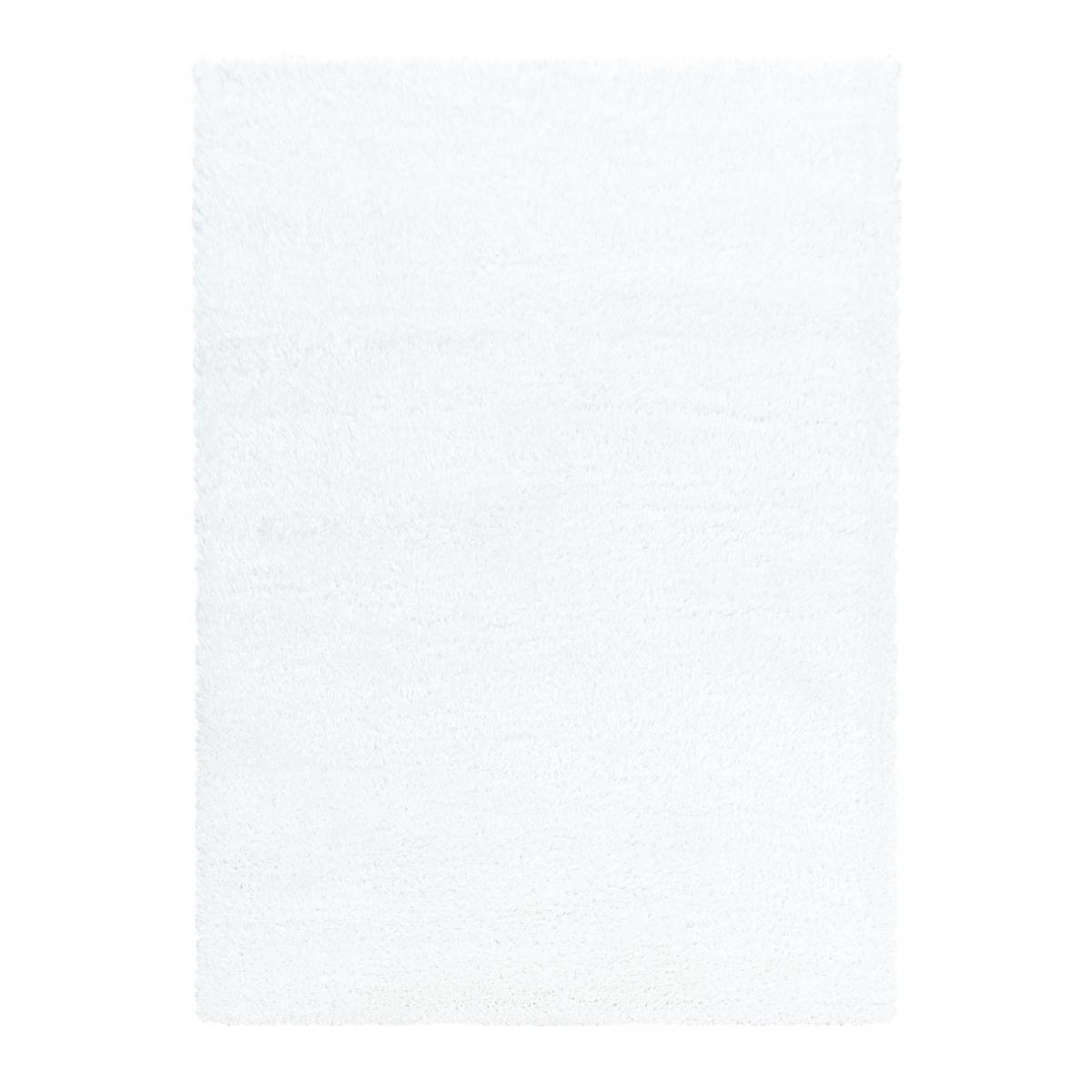 Tapis longs poils shaggy 140x200 rectangle tissé blanc motif uni UNI A ...