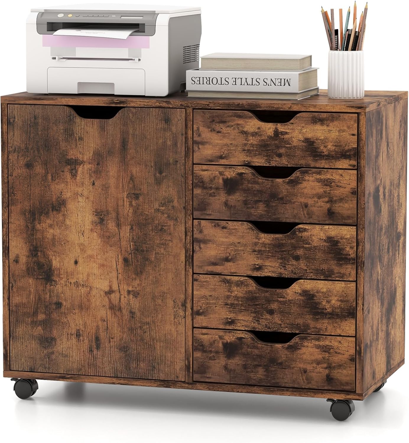 Caisson de Bureau à Roulettes avec 5 Tiroirs, Armoire de Rangement pour ...