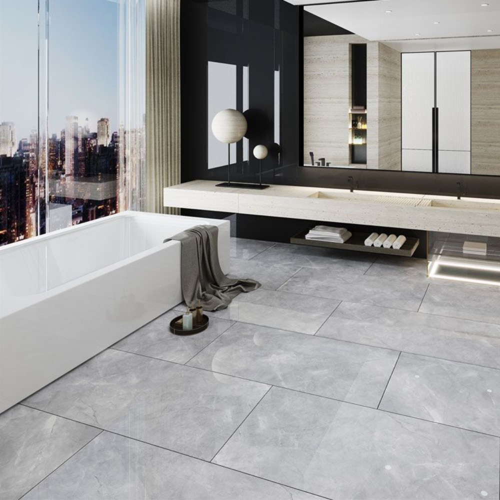 Carrelage sol/mur effet marbre gris mat Pulpis Grey l.60 x L.120 cm ...