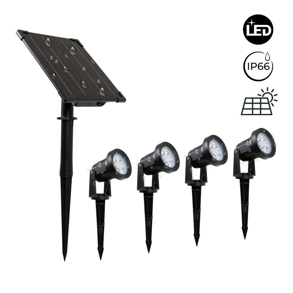 Kit x 4 focos solares exterior con panel solar - 5W - IP66 - 3000K ...