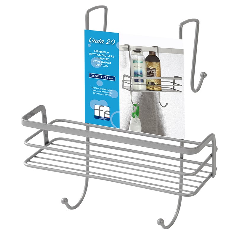 Tablette de douche avec crochet et tablette en acier gris | Leroy Merlin