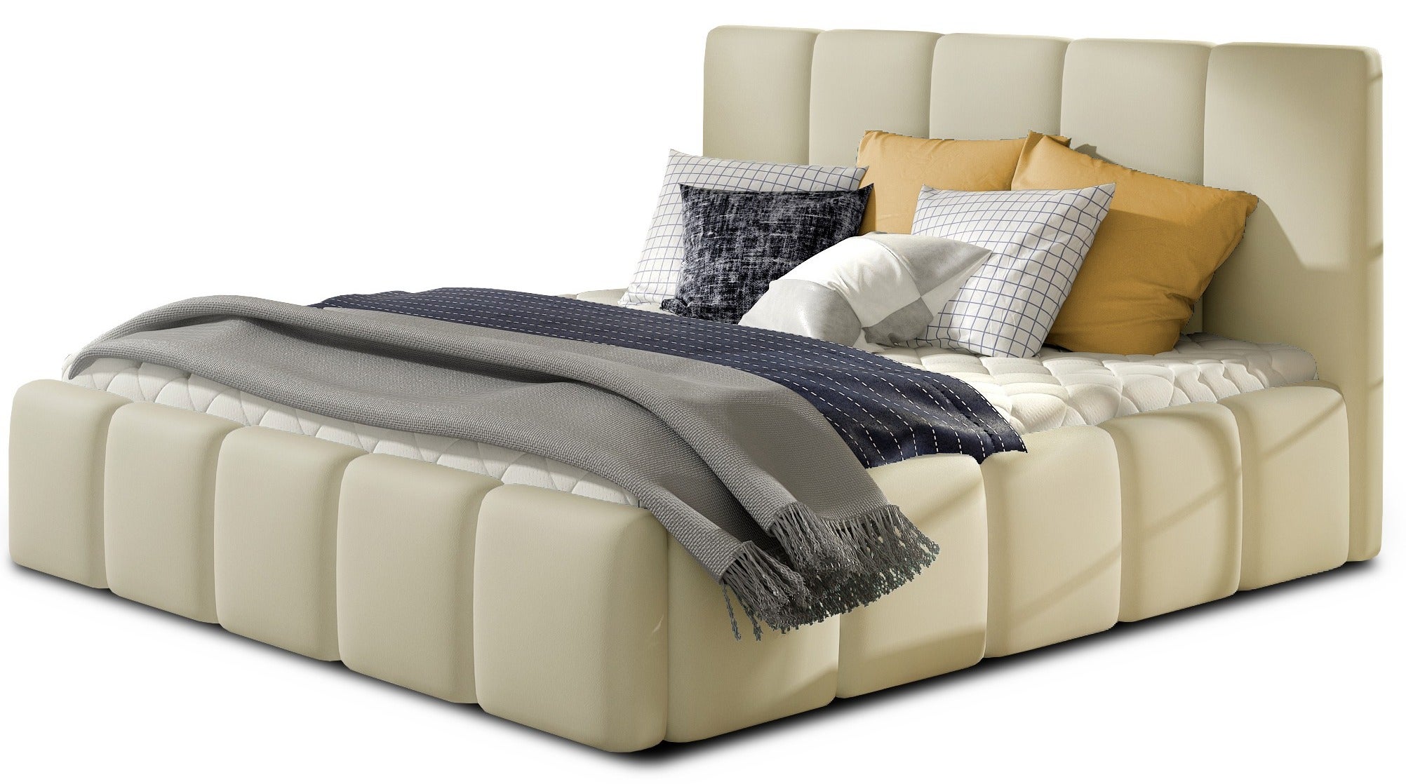 Cama Vika moderna acolchada de piel sintética.-Color Beige claro-Ropa ...