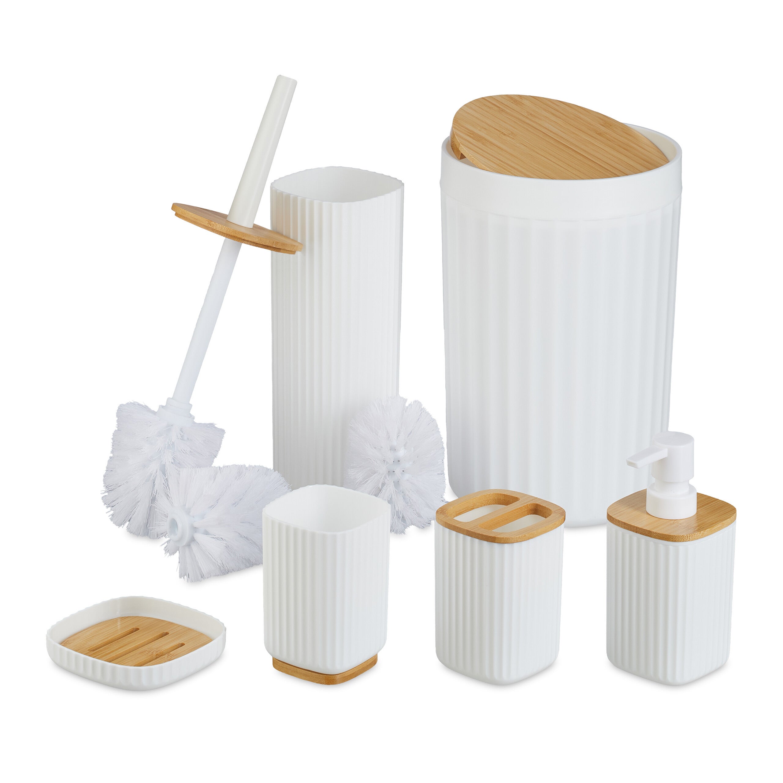Relaxdays Set Accesorios Baño, Juego Completo Utensilios 6 Piezas ...
