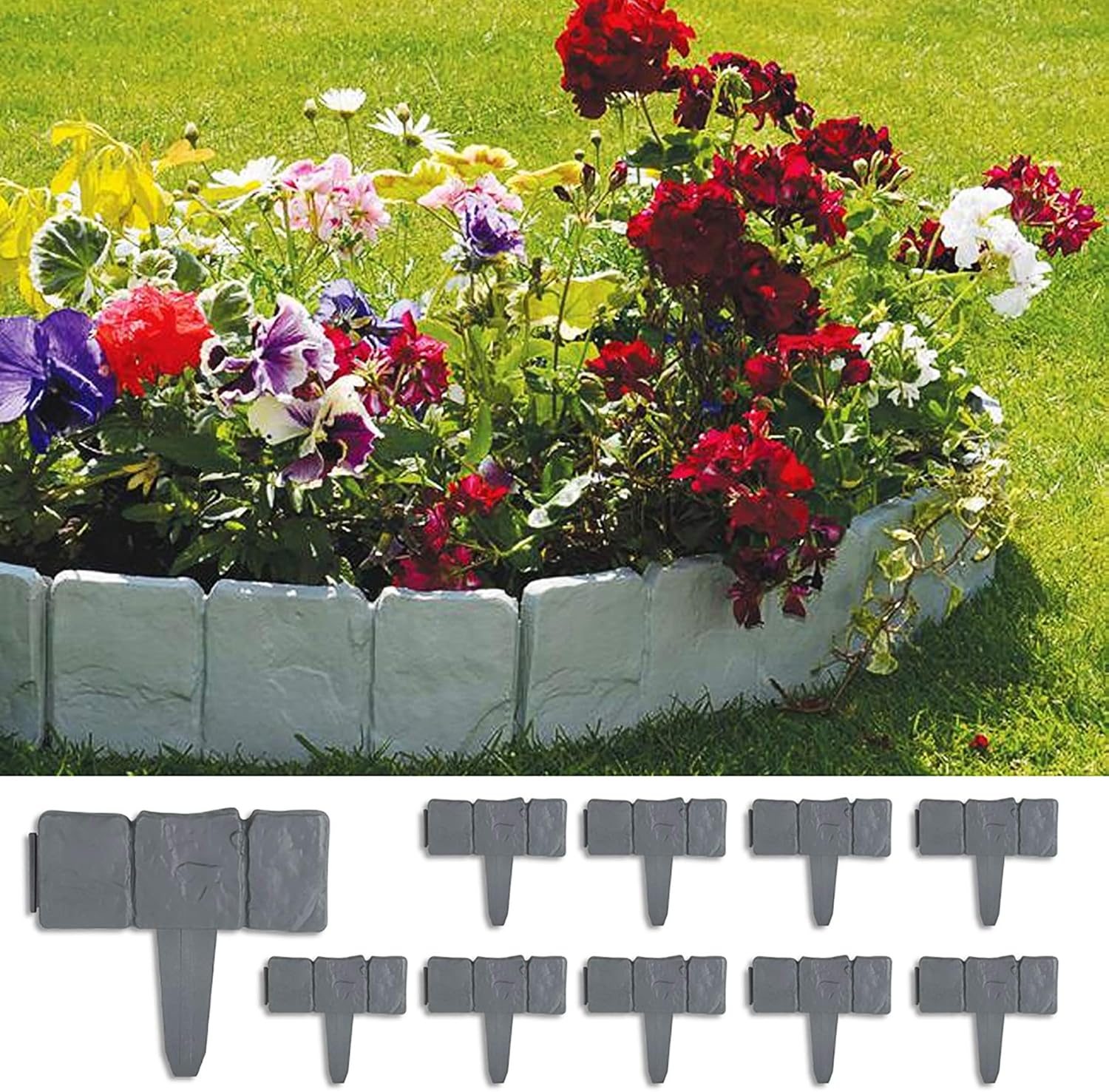 Bordure de jardin décorative grise de 2,5 m, effet pierre, lot de 10 ...