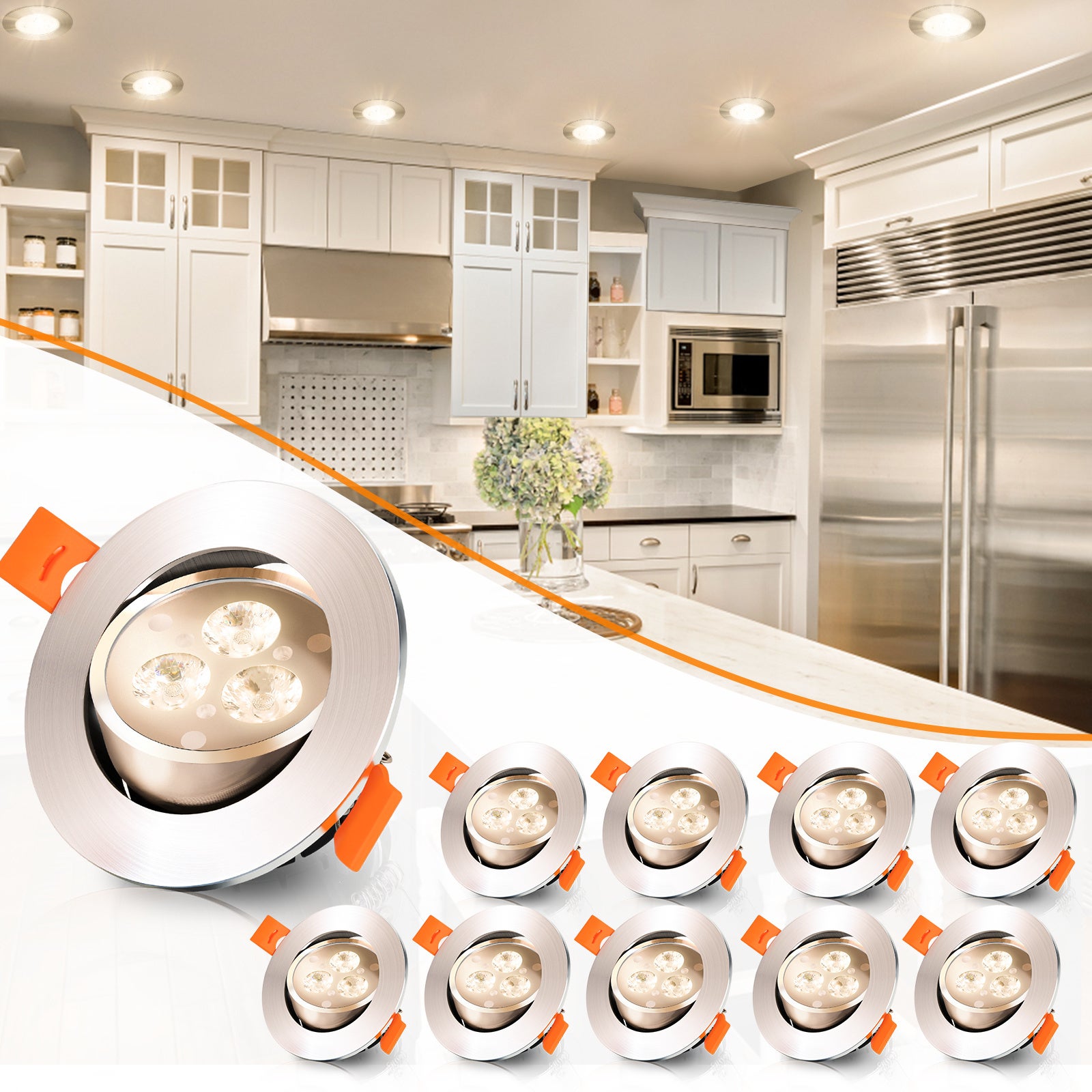 Pack 10 spots a encastrer LED 3W blanc chaud 3000K 81mm pour plafond ...