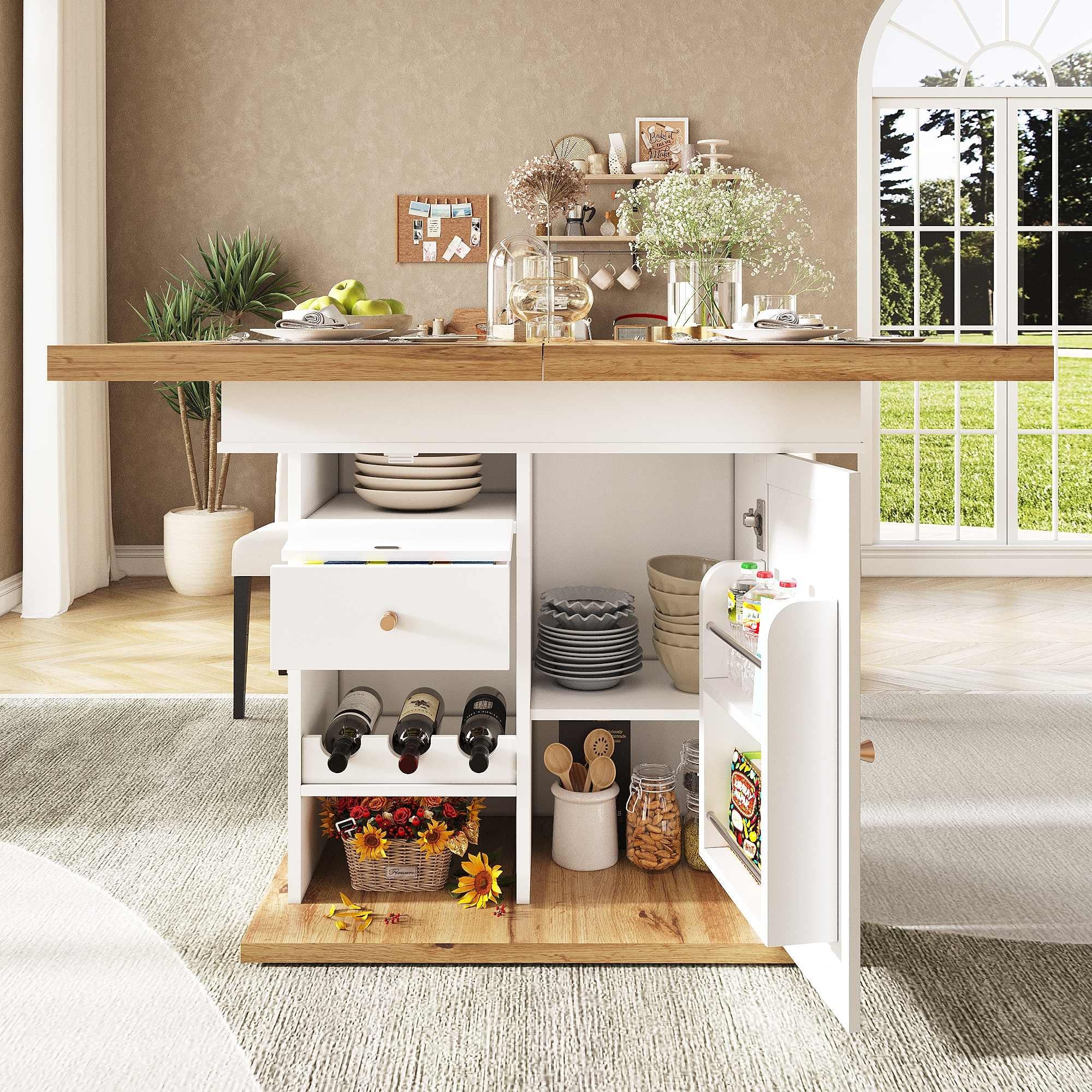 Table extensible 110-140x80 cm - Table à manger pliable avec étagère à ...