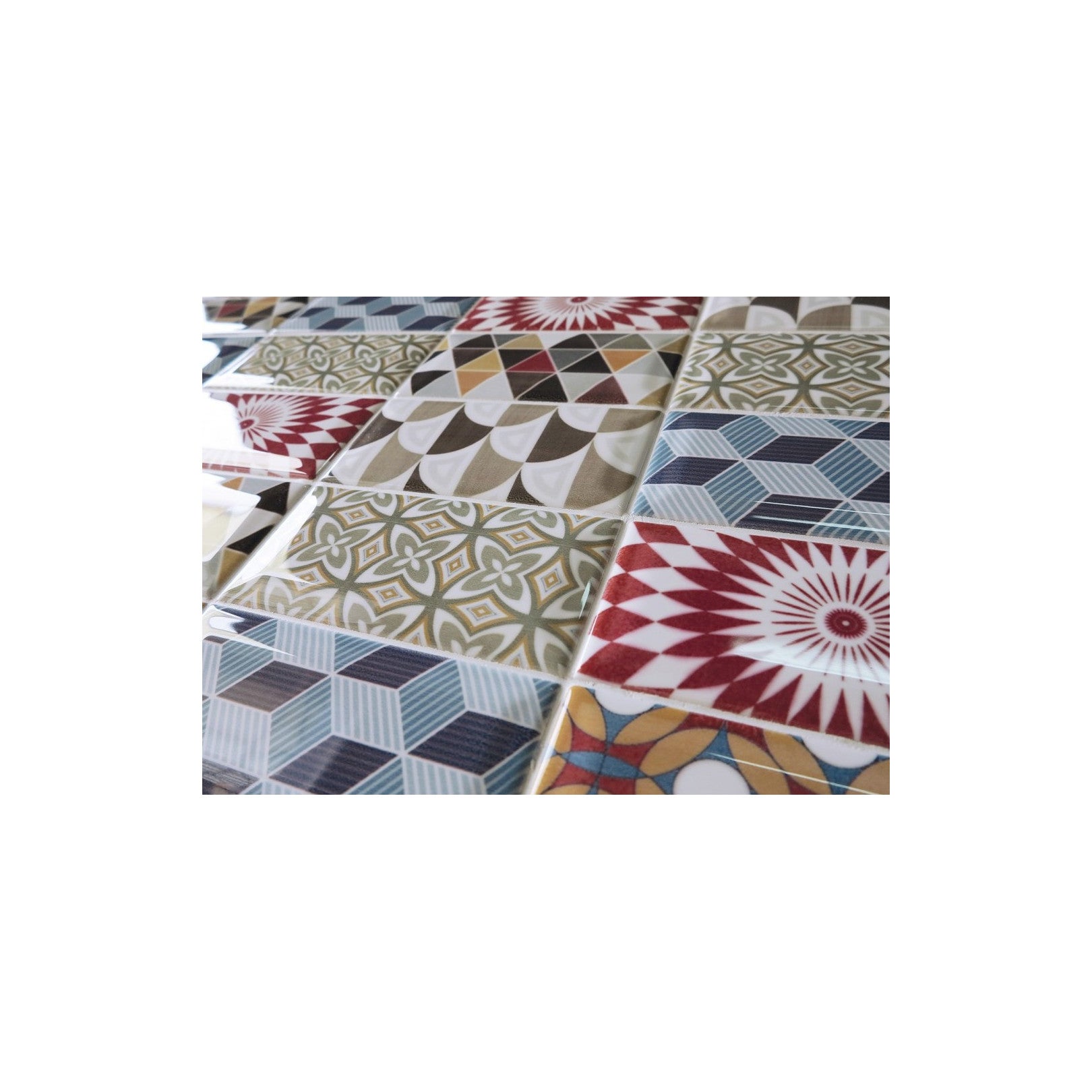 Carrelage mural faïence effet graphique METRO PATCHWORK 15x7,5cm - 15x7 ...