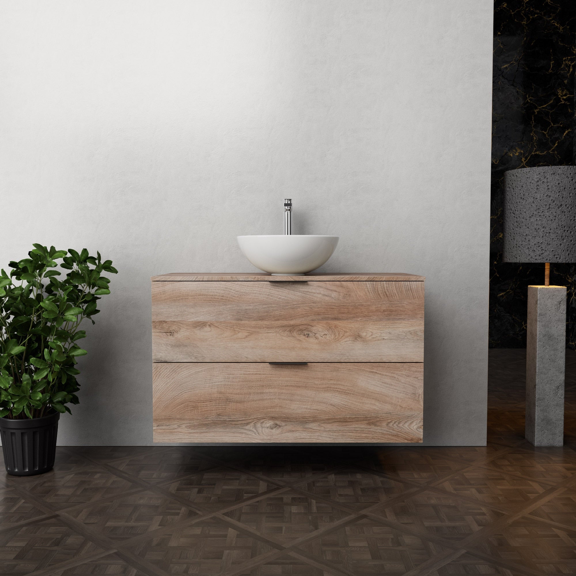 Inda - Mobile bagno L.100 con lavabo in appoggio / Rovere naturale 2 ...