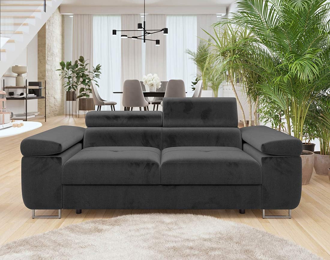 Canapé droit 2 places en velours gris foncé - PABLO - Best Mobilier ...