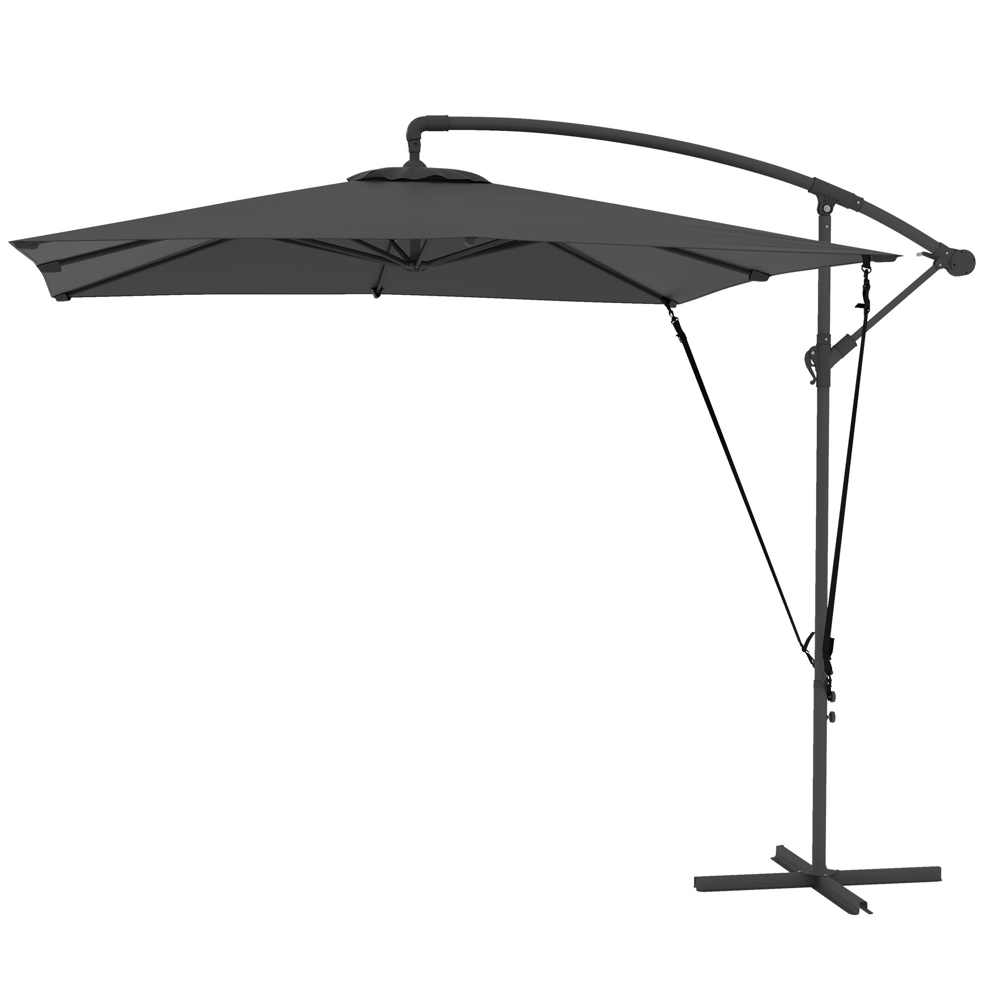 Parasol de jardin déporté, toile réglable, 8 baleines, base en croix ...