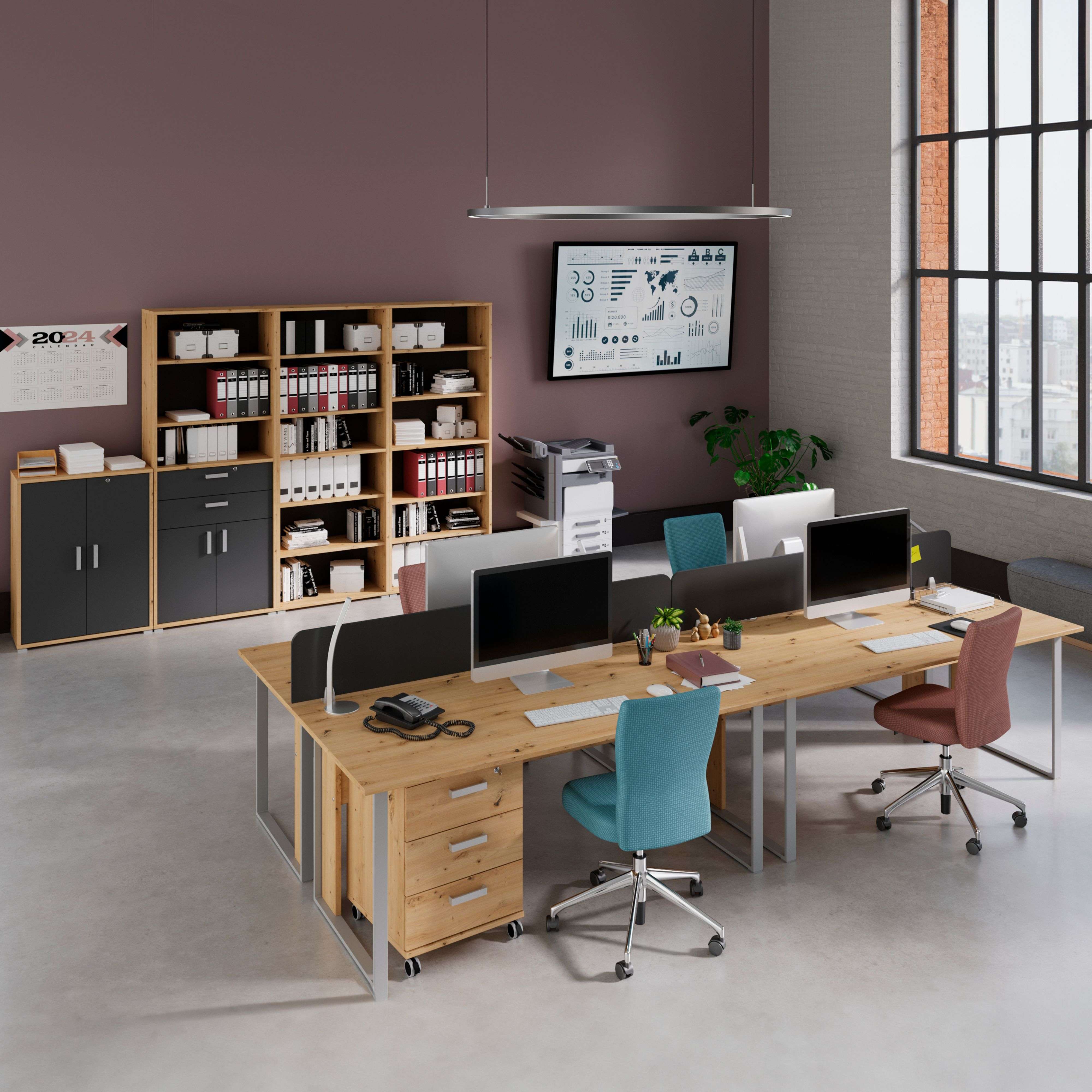Pack de Muebles de Oficina Venture Estilo Industrial en Colores Roble y ...