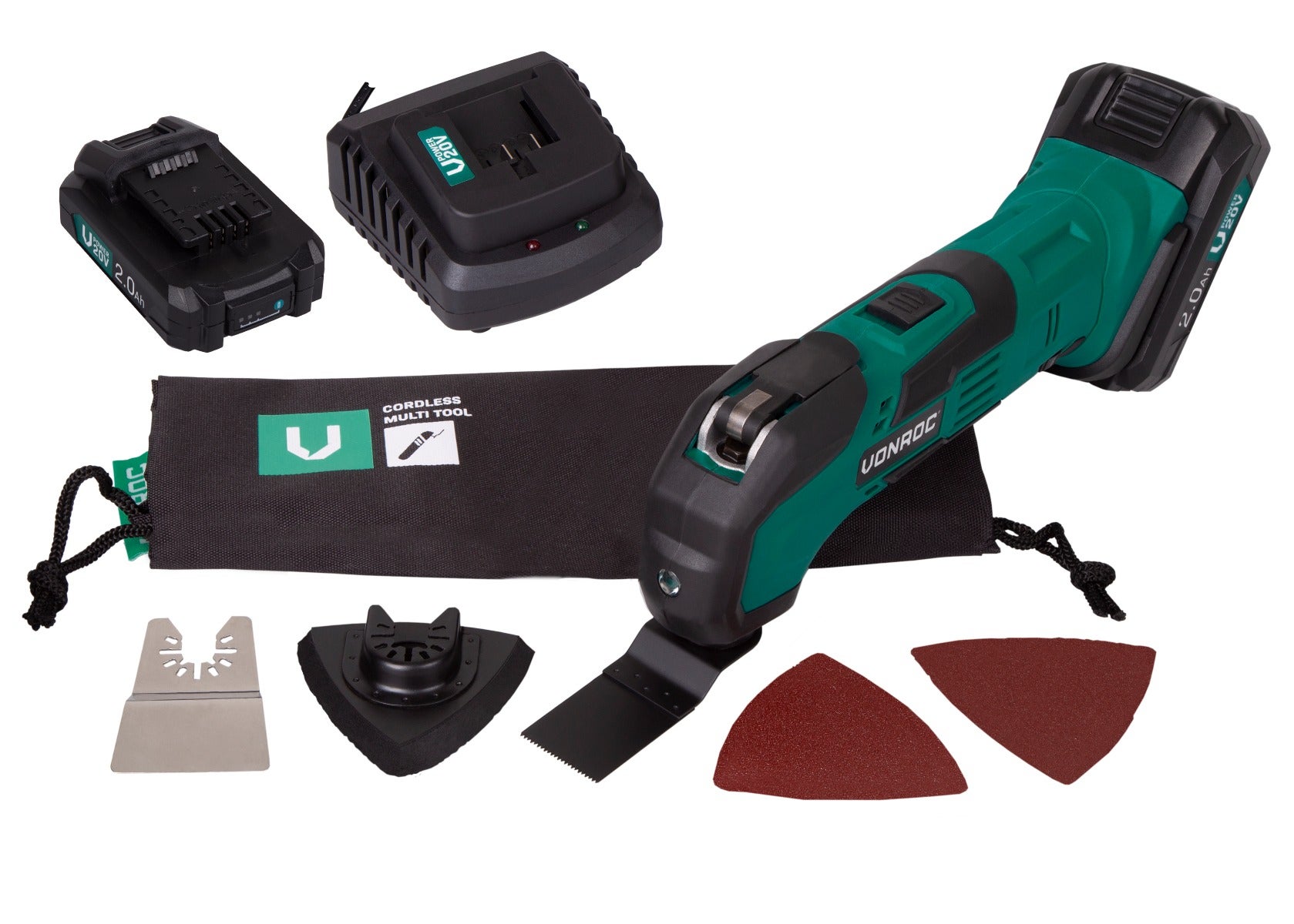 Outil multifonction oscillant VONROC sans fil VPower 20V. 2 batteries 2 ...