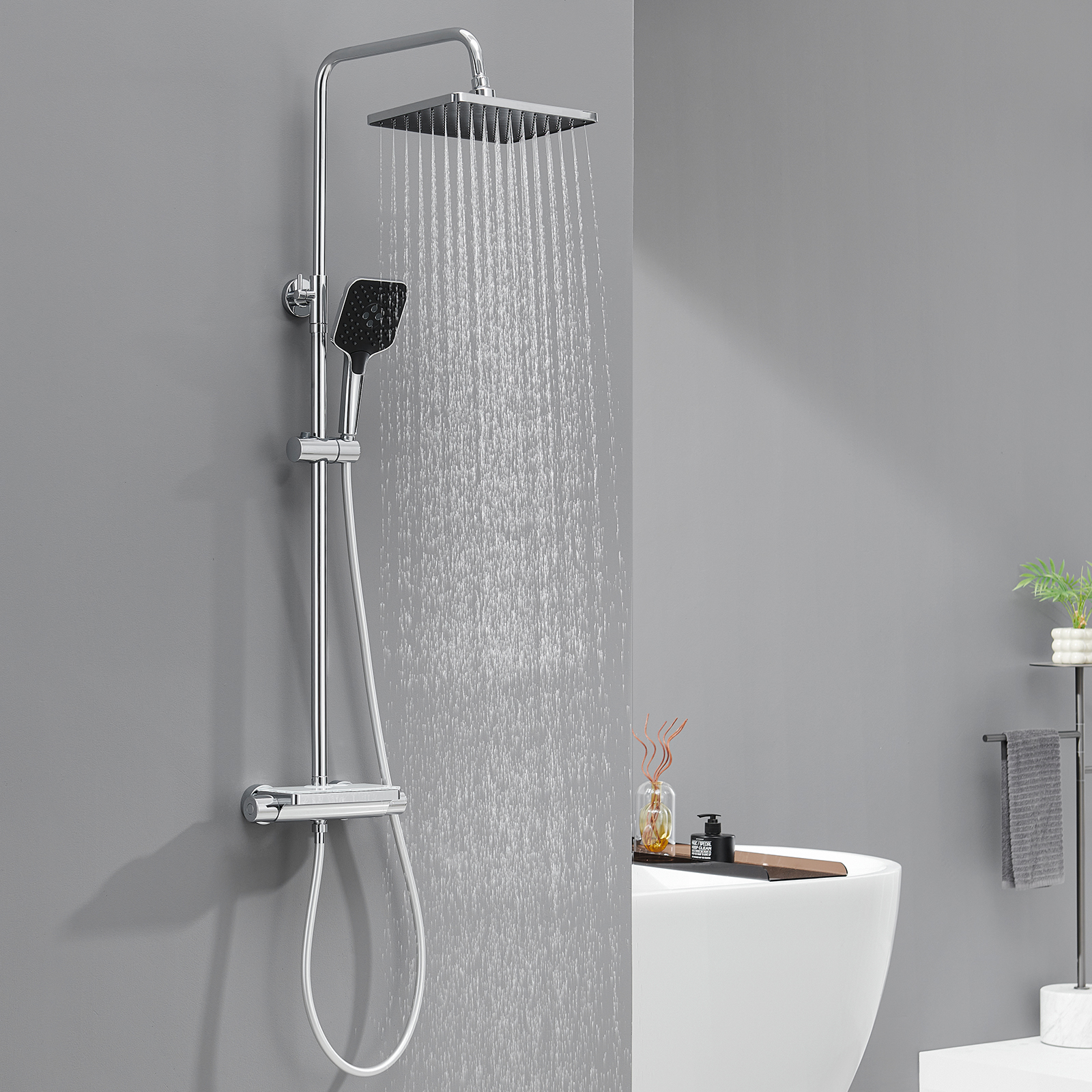 Colonne de Douche Thermostatique Chromé avec Mitigeur 38°C, Ensemble de ...