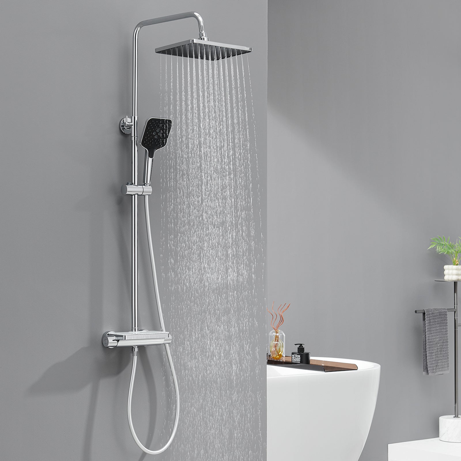 Colonna doccia termostatica cromata con miscelatore 38°C, set doccia ...