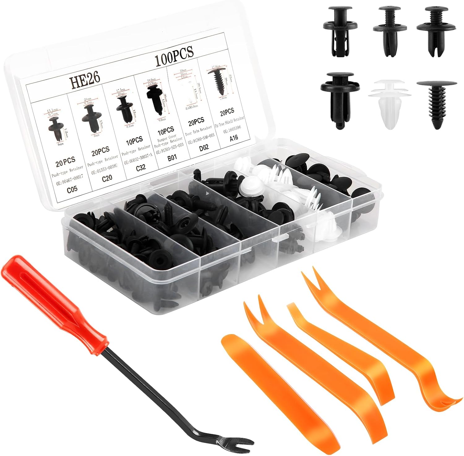 105 clips de sujeción para automóvil, 6 tamaños, 100 remaches de ...