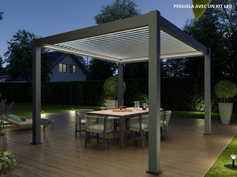 Pergola Bioclimatica Autoportante in Alluminio 12m² - 3x4 - Kit LED ...