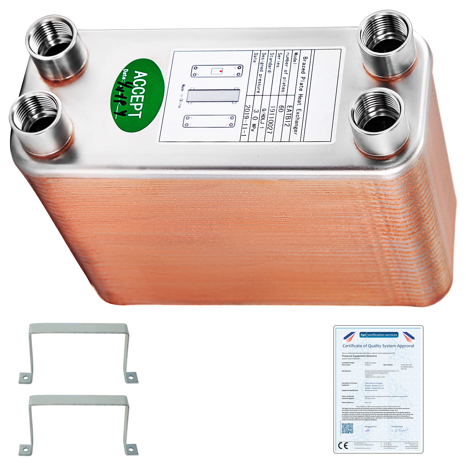 Échangeur de chaleur à plaques SucceBuy 60,ports 1/2" BSP FPT,acier ...