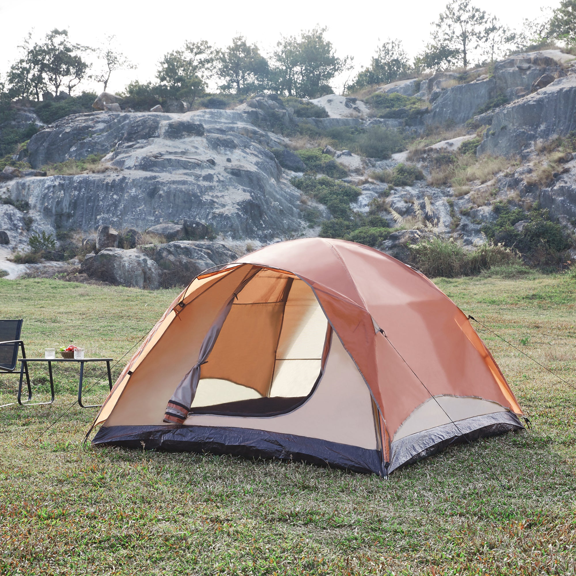 Carpa camping Bergeijk doble techo poliéster 213x213x130 cm - Marrón ...