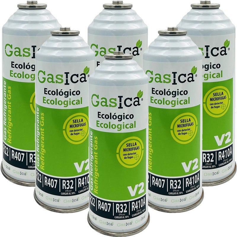 Pack 6 botellas gas refrigerante GASICA V2 - R22-R32-R407-R290-R410A ...