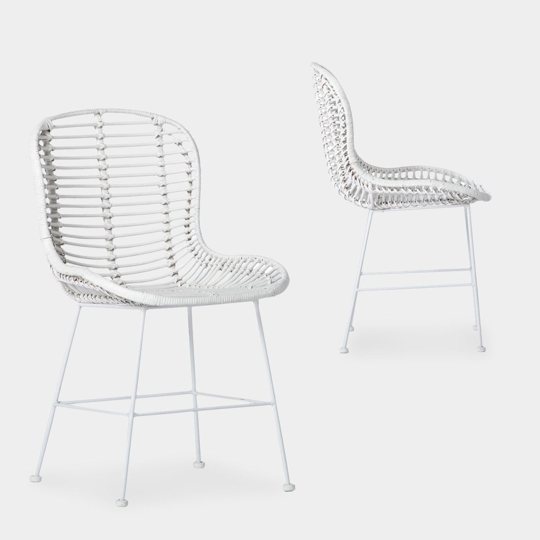 Pack 2 chaises en rotin blanc avec pied blanc Leo | Leroy Merlin