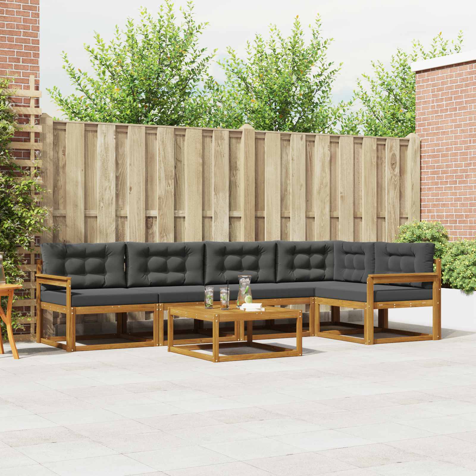 Conjunto de sofás de exterior 6 pcs Natural y Antracita | Leroy Merlin