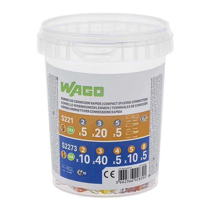 Pot de 100 bornes Wago, S221 et S2273, 400 V, 32 A/24 A, connexion Cage Clamp® et Push Wire ...