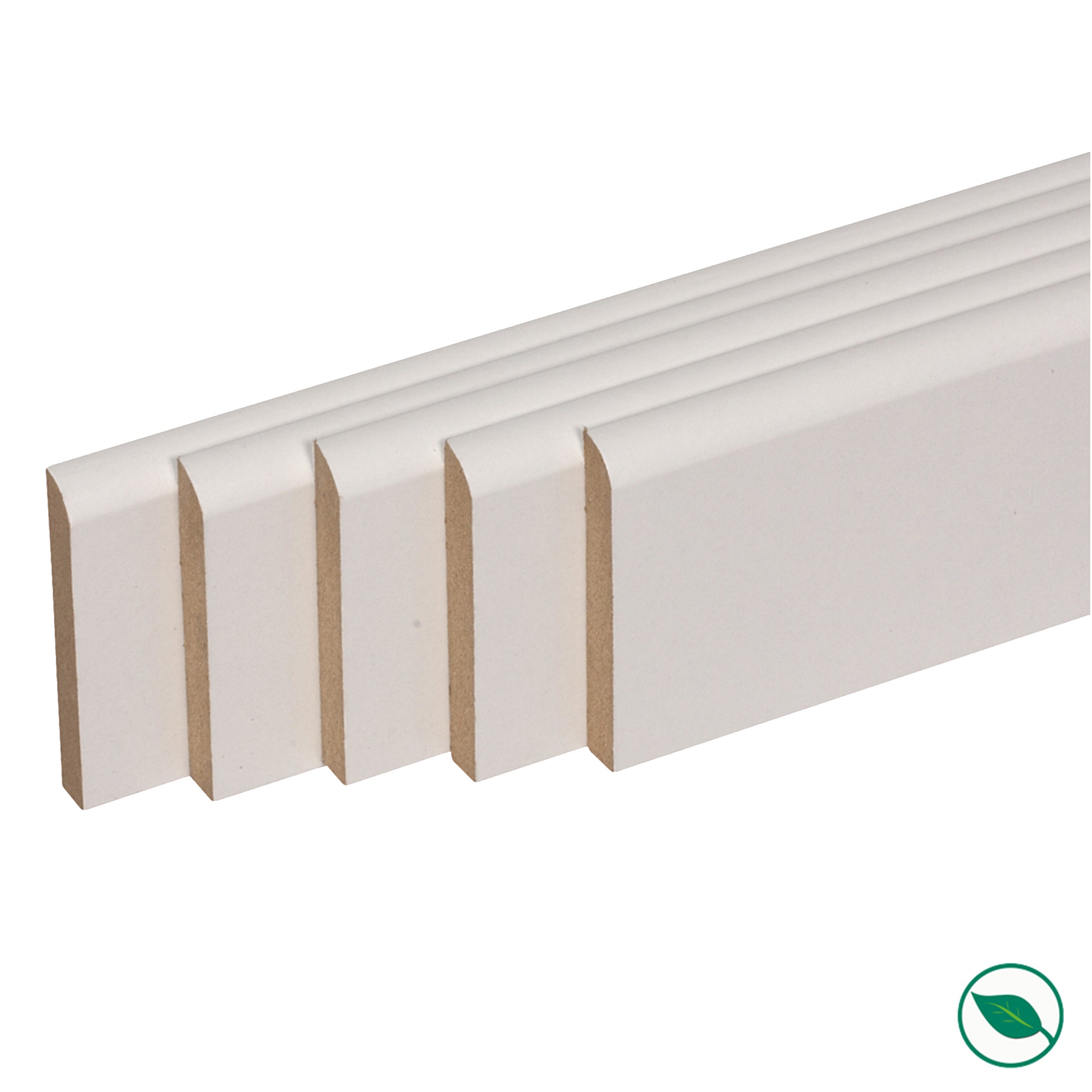 Pack de 5 plinthes bord arrondi médium (mdf) revêtues blanc 2200 x 96 x ...