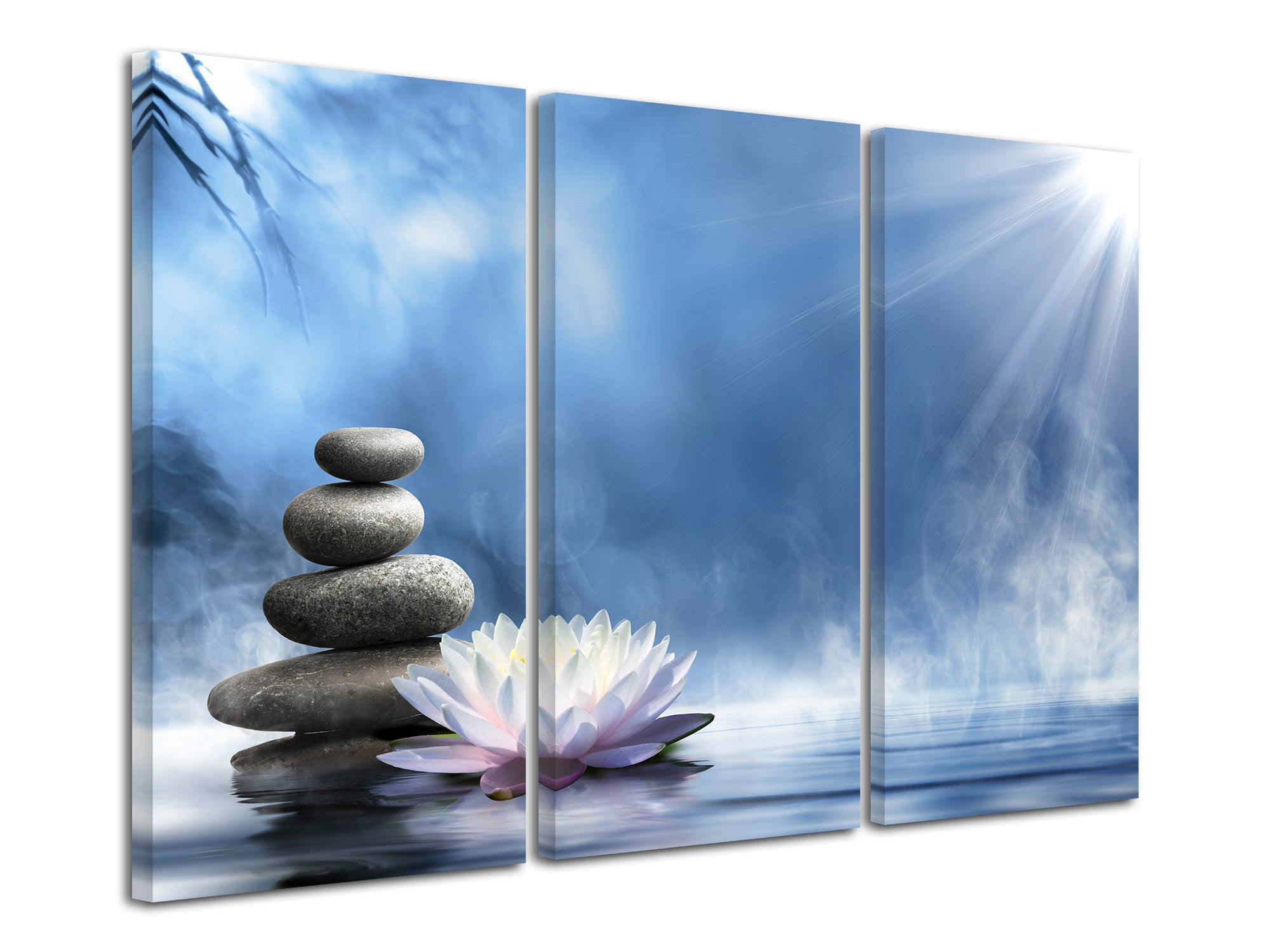 DECLINA, Tableau toile imprimée Zen, Tableau triptyque Galet et fleurs ...