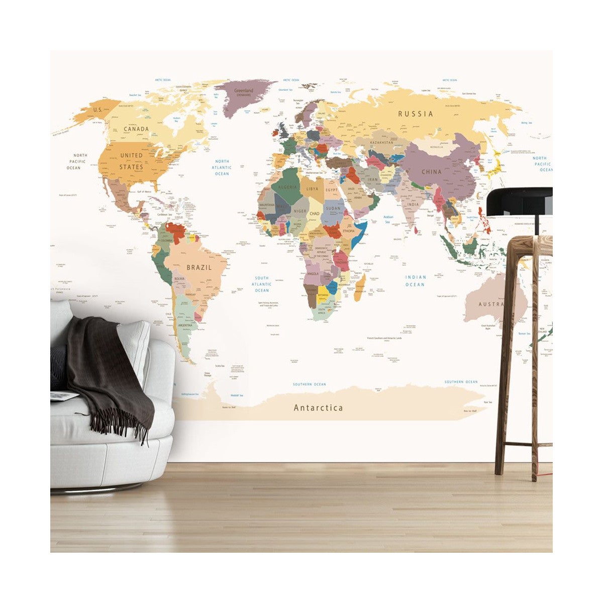 Papier Peint "World Map" 70 x 100 cm | Leroy Merlin