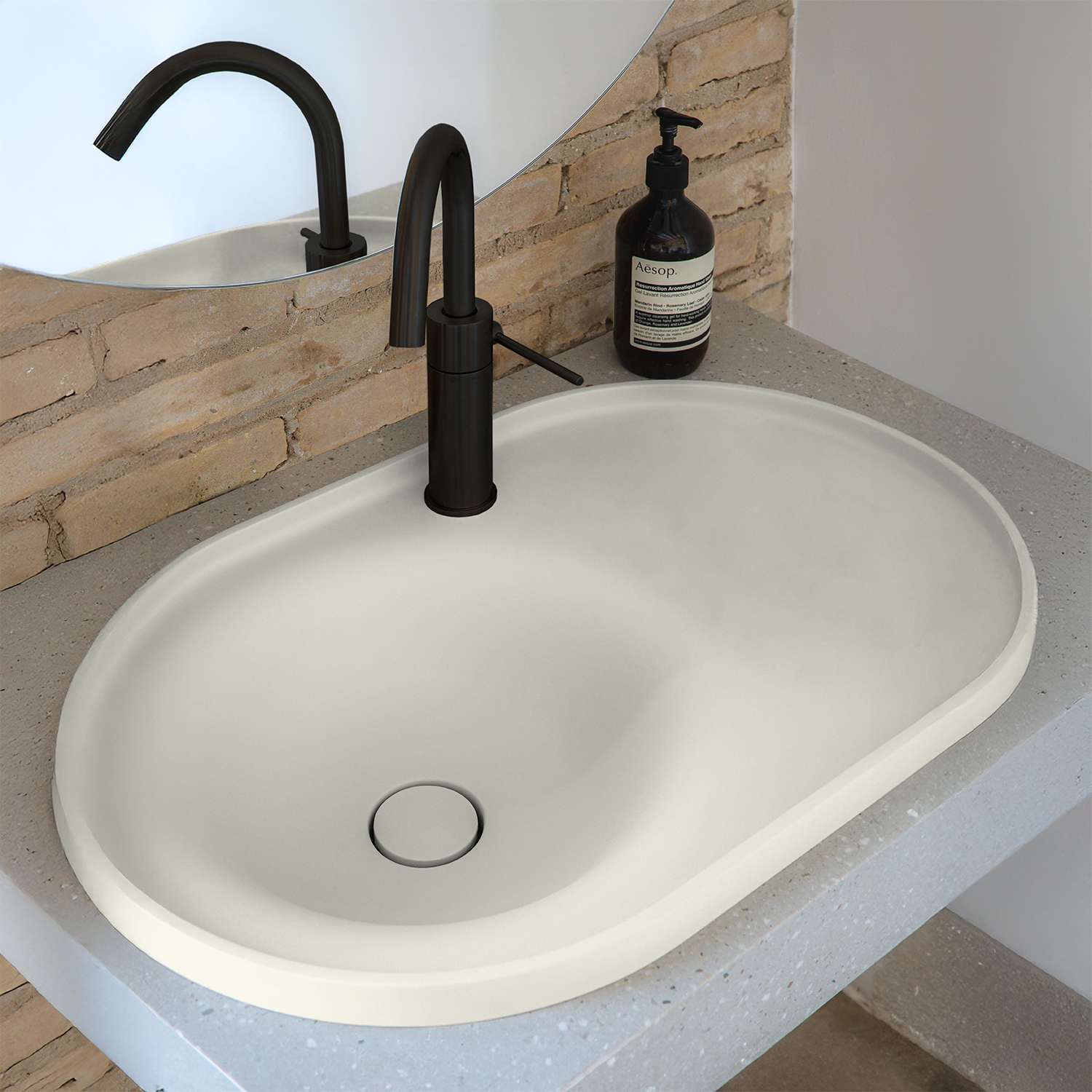 Lavabo semi-encastrado POALGI resina Wraitom 64x14,5x42 cm blanco ...