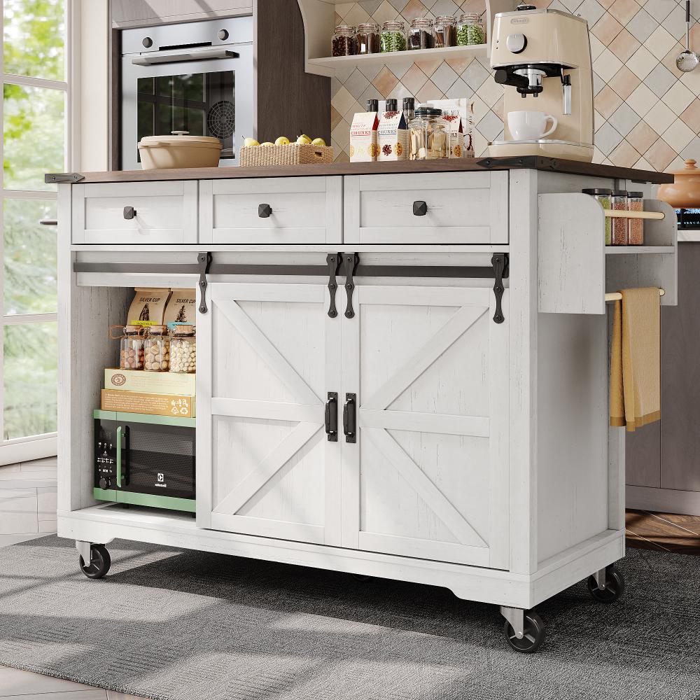 Isla de cocina con ruedas, encimera extensible, aparador con 2 puertas ...