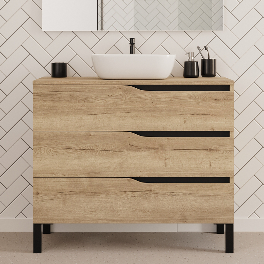 Meuble de salle de bain 100cm avec plateau et vasque à poser zeus - 3 ...