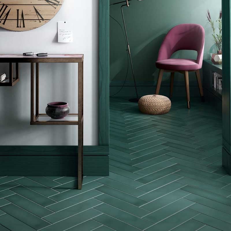 Carrelage chevron vert 9,2 x 36,8 cm Stromboli Viridian Green 0,65 m² ...