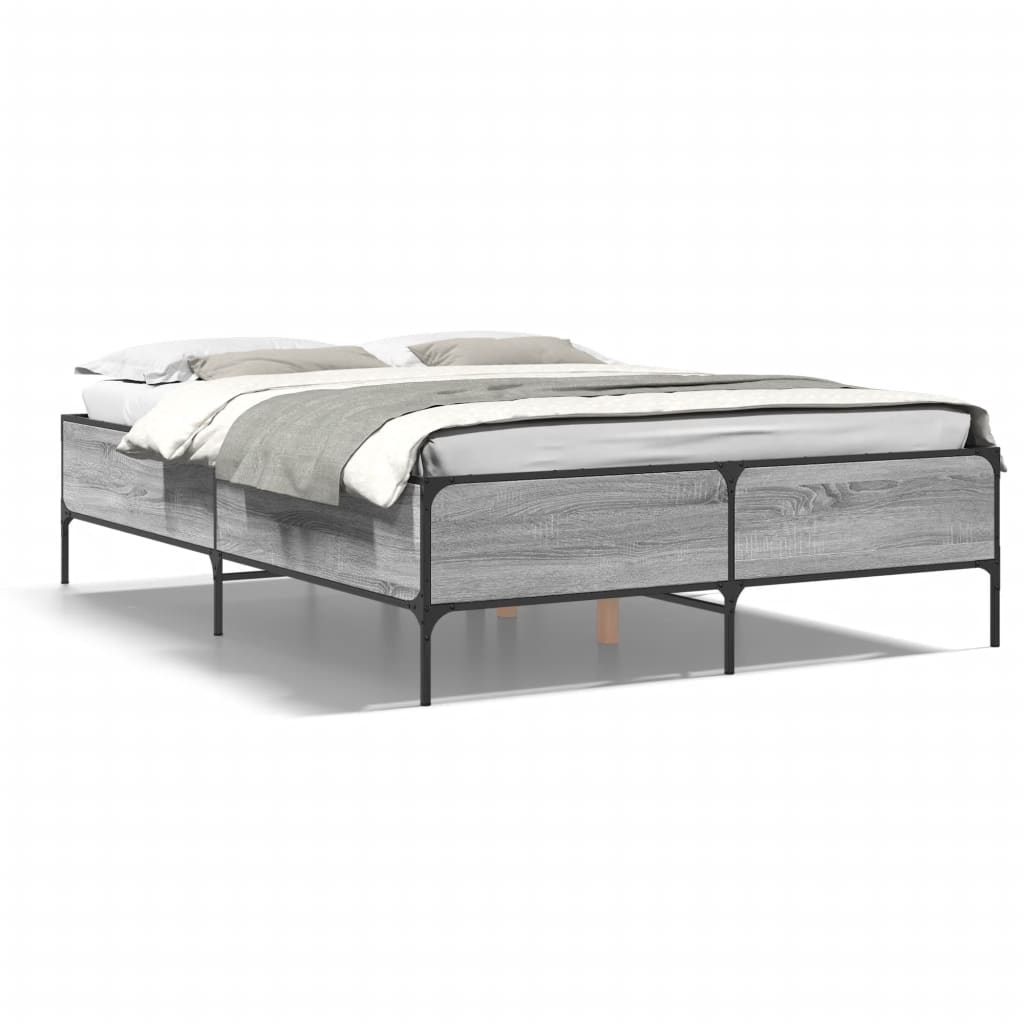 Maison Exclusive - Estructura cama madera ingeniería metal gris Sonoma ...