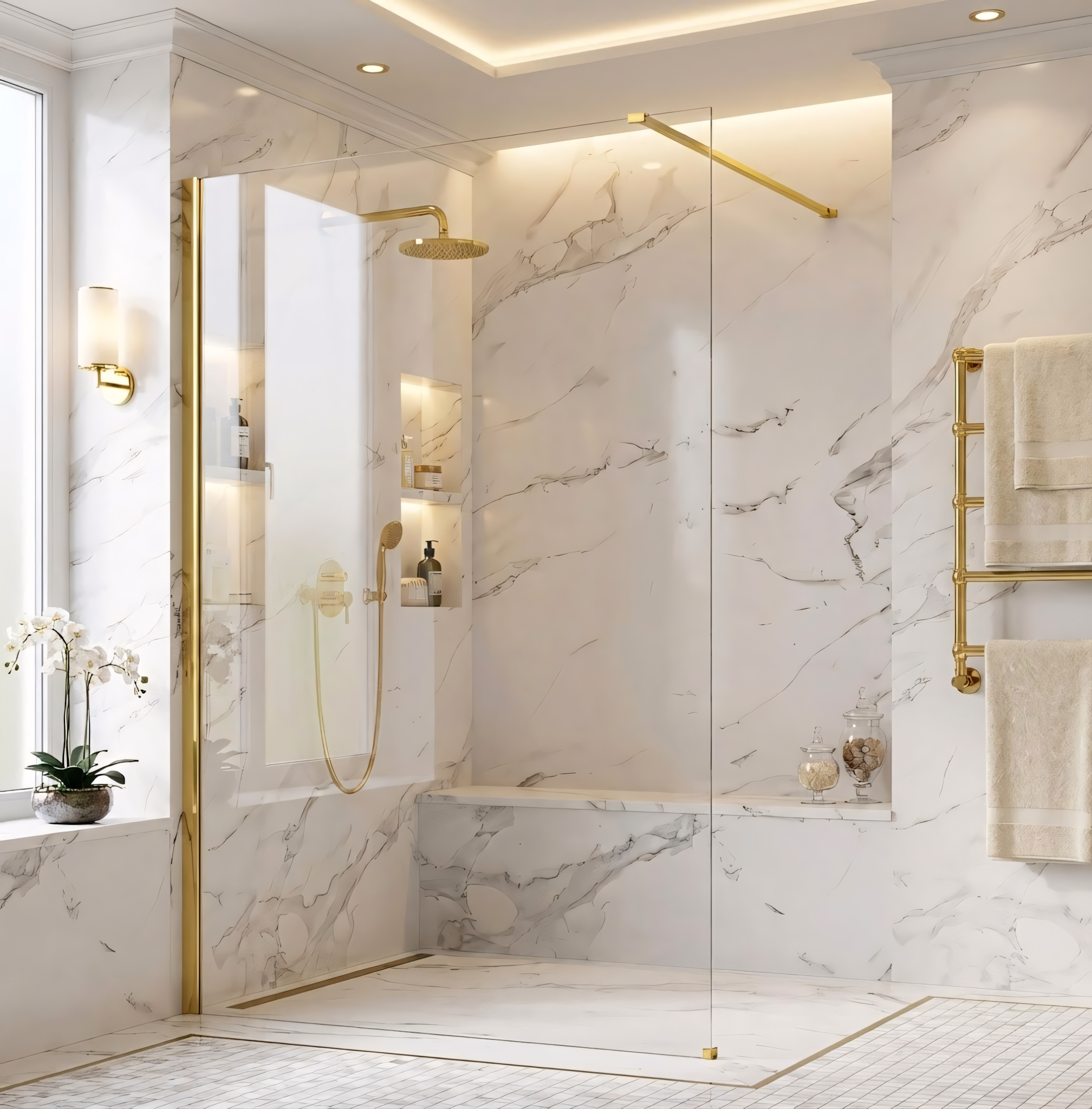 PARED DE LA DUCHA REA FLEXI TRANSPARENT GOLD 130 | Leroy Merlin