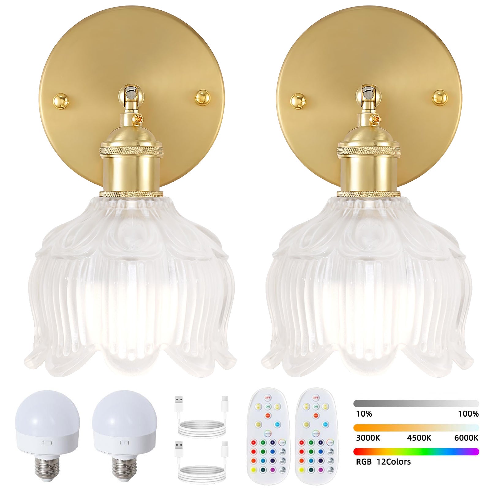 Confezione da 2 luci da parete a LED ricaricabili con telecomando ...