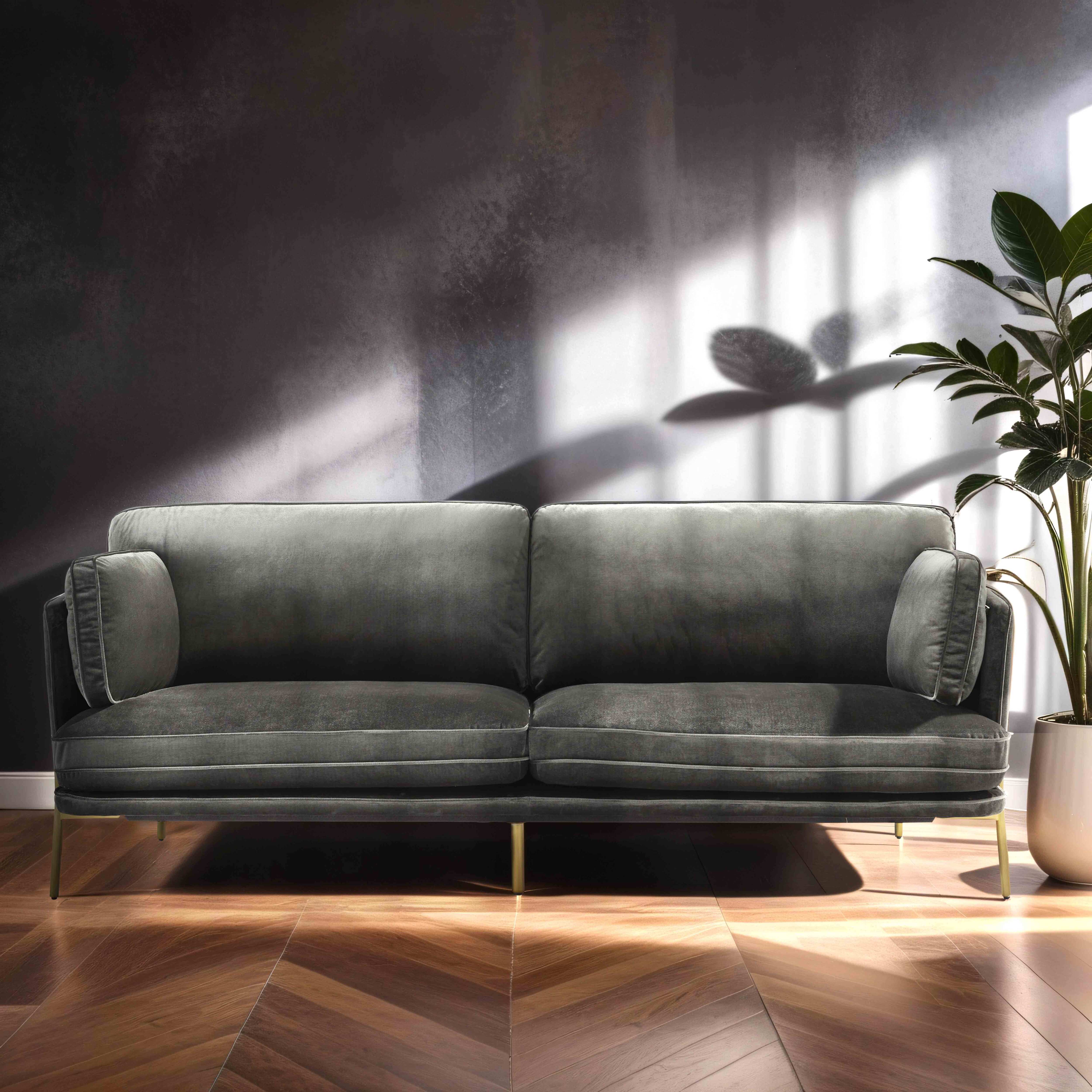 Sofá de terciopelo con patas de latón de 3 plazas | Leroy Merlin