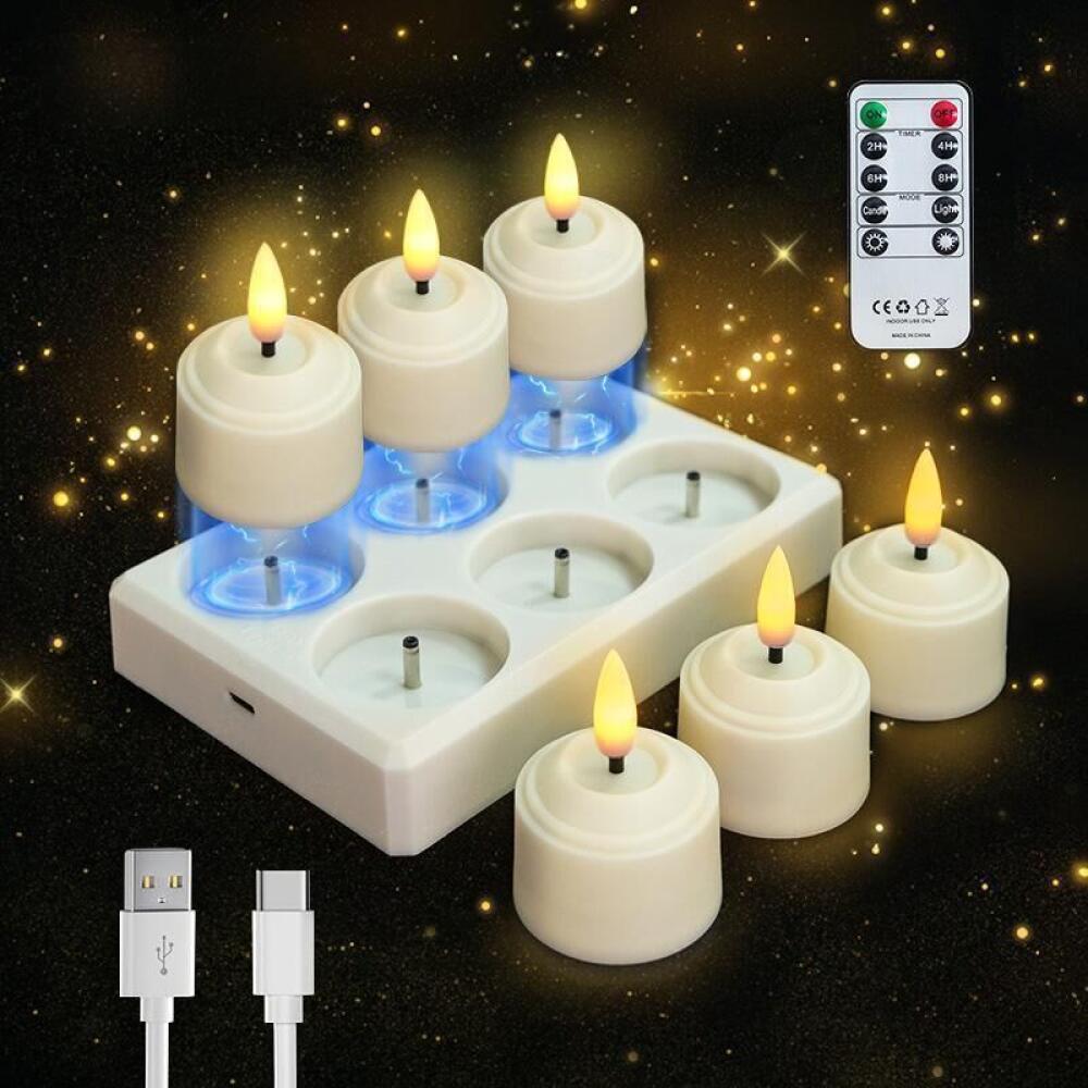 6 velas LED recargables con llama intermitente, control remoto y ...