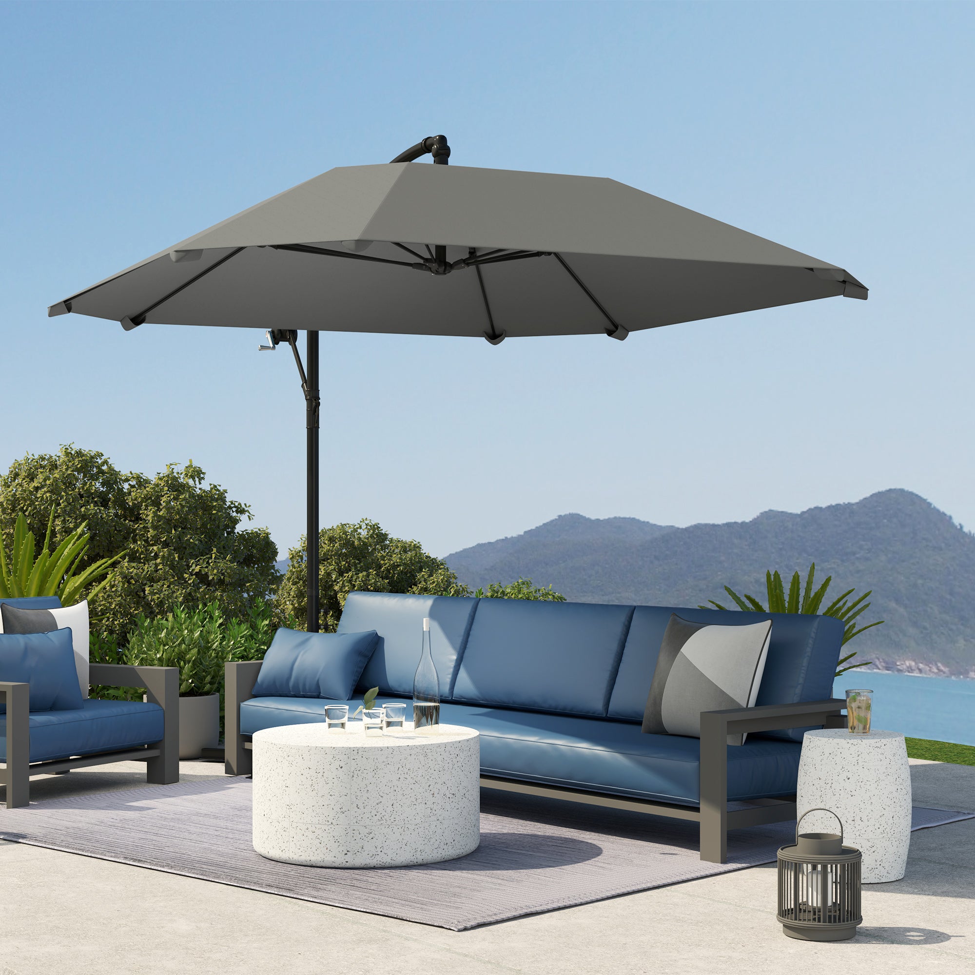 Parasol déporté Ø 260 cm, parasol de jardin en aluminium avec manivelle ...