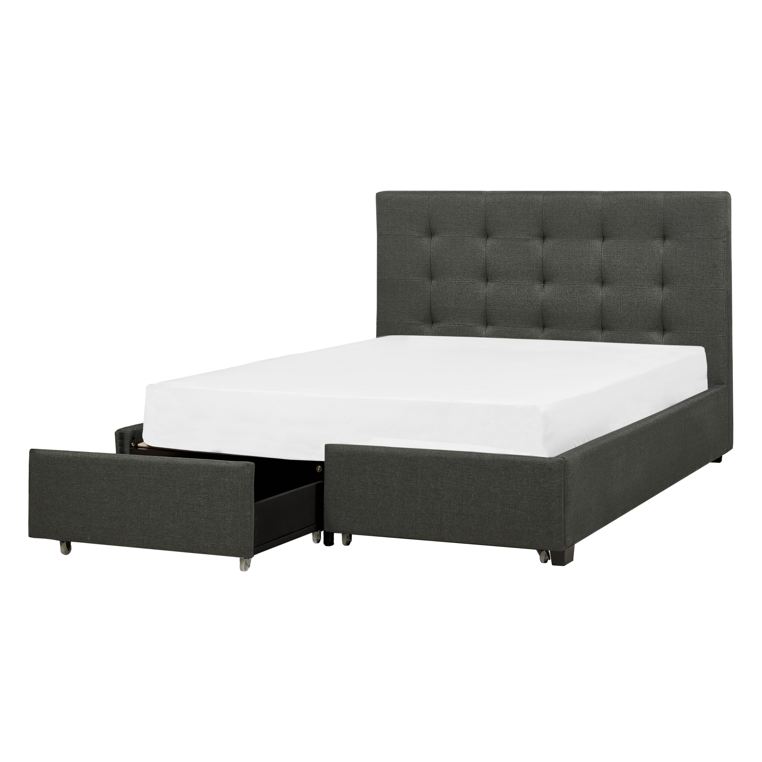 Beliani Cama con almacenaje de poliéster gris oscuro/negro 140 x 200 cm ...