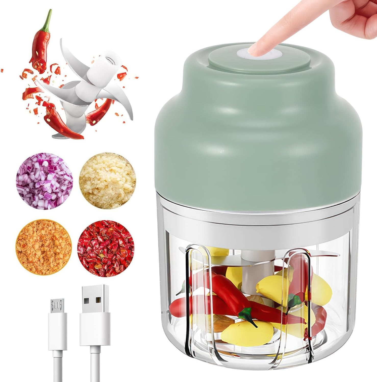 Coupe-Oignon Électrique 320ML : Multifonction, sûr/tranchant, légumes ...