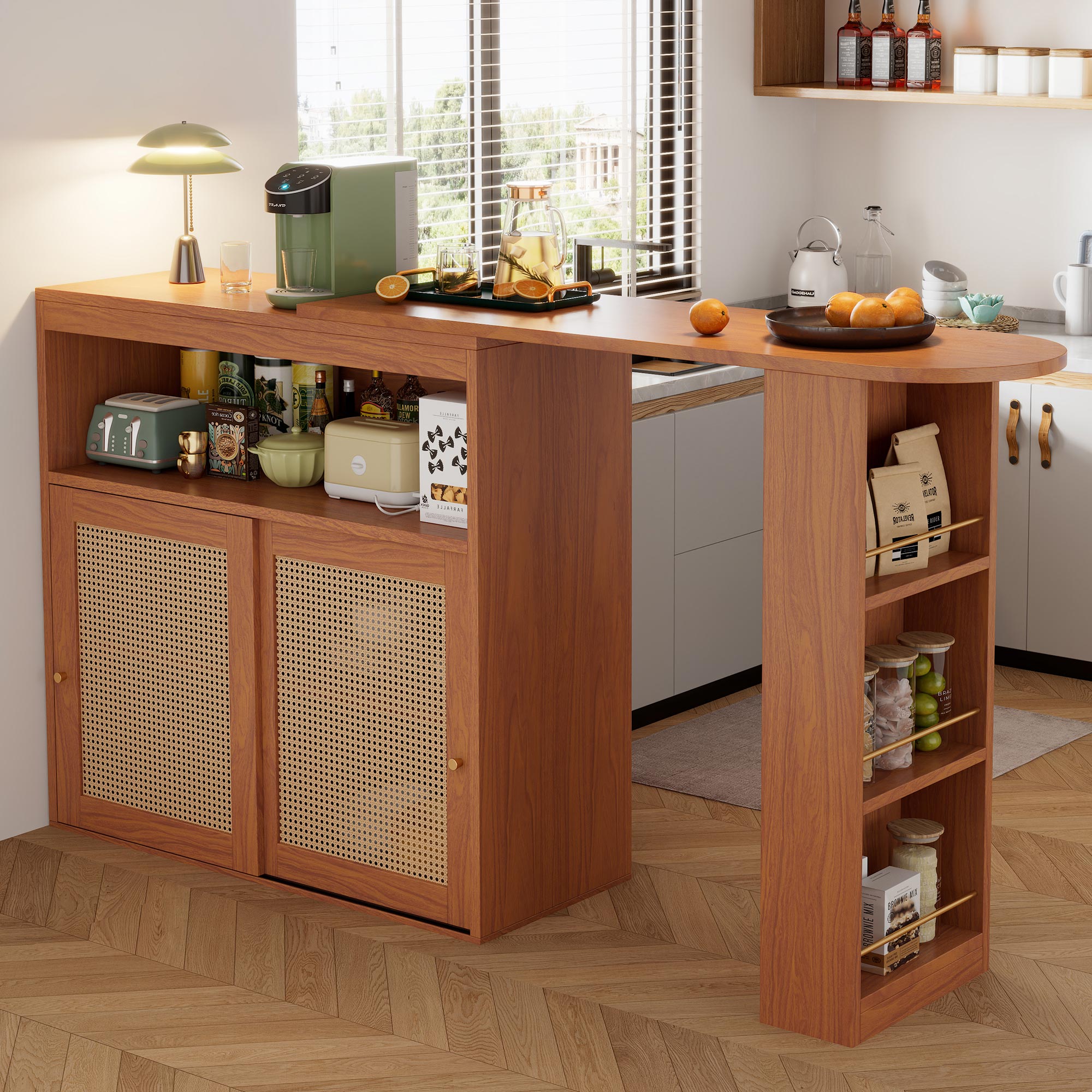 Table haute bar bistro, 138-193×39×104cm, escamotable, avec rangements ...