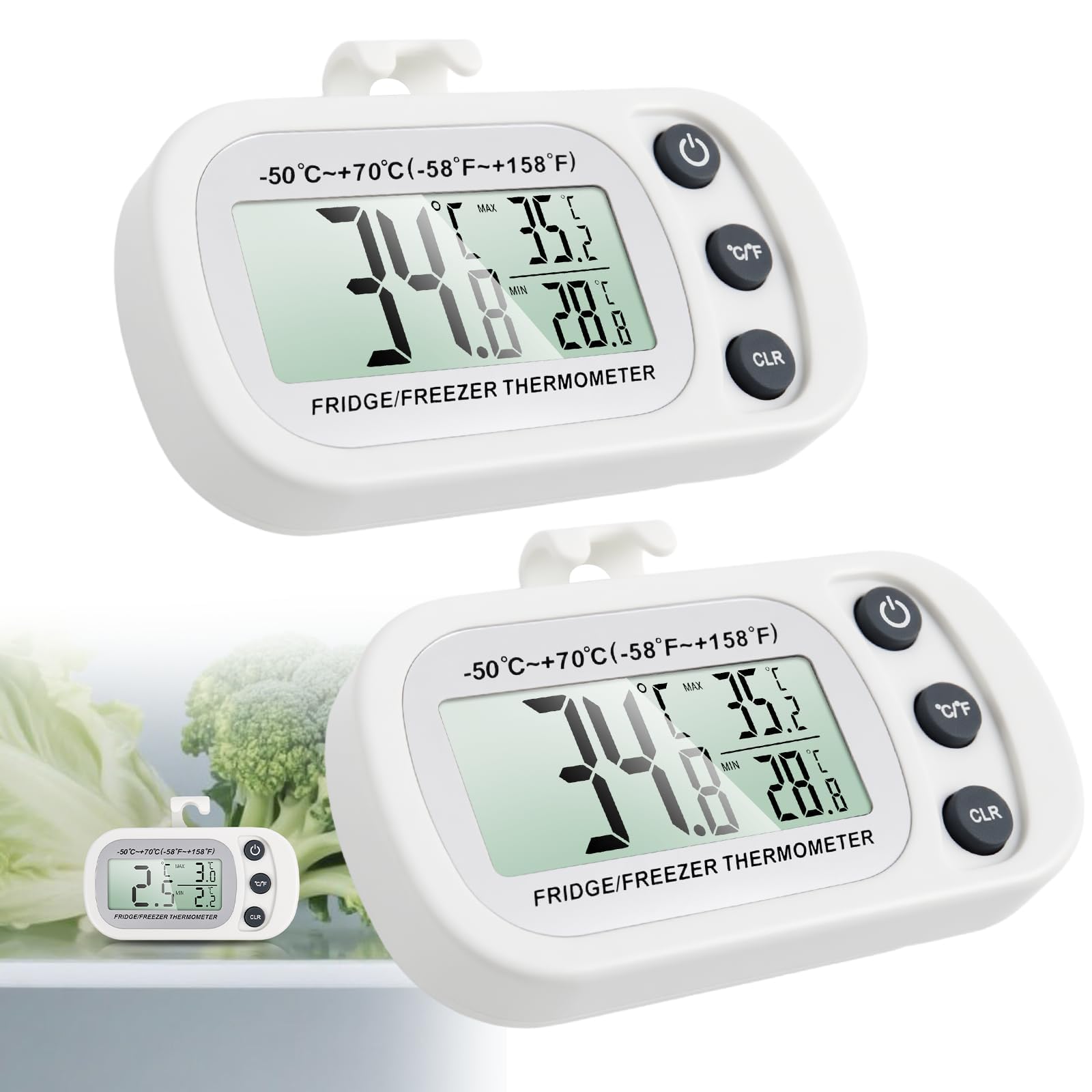 2 PCS Termometro Frigo,Termometro Congelatore Digitale con Gancetto e ...