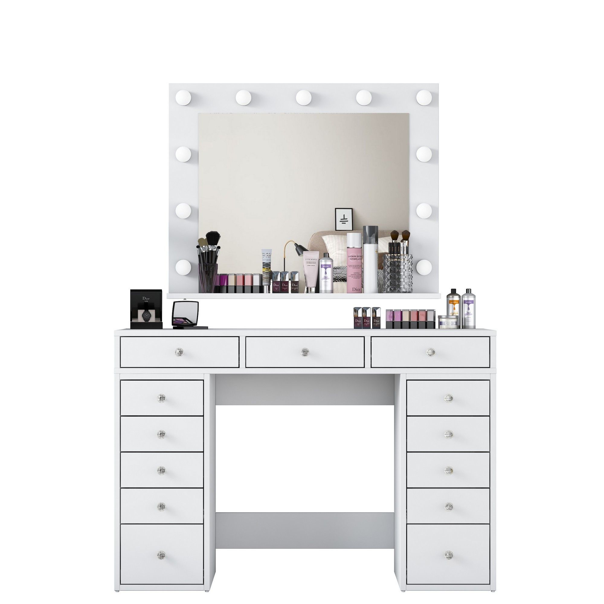 Coiffeuse moderne avec miroir LED Beline L120cm Blanc | Leroy Merlin